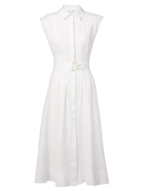 Veronica Beard Loreta Belted Linen Midi Dress - White