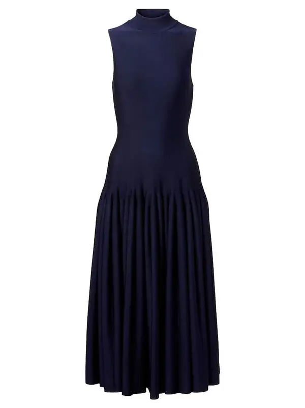 Alaïa Godet Midi Dress - Blue