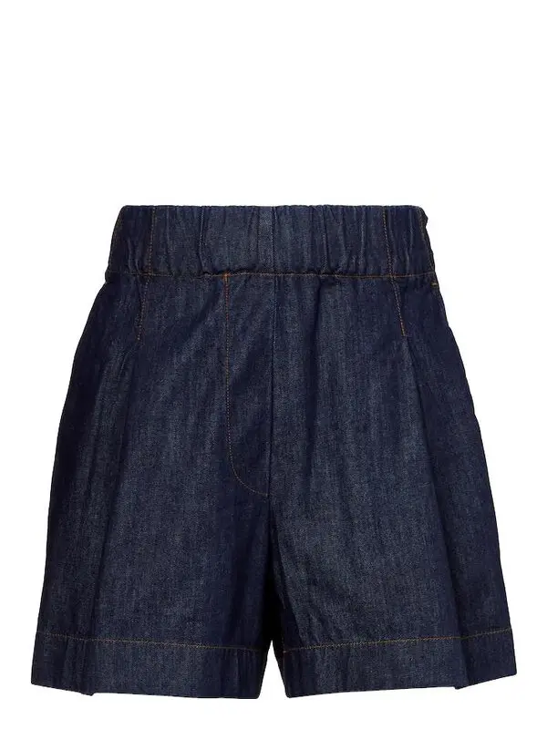 Dries Van Noten Pleated High-rise Denim Shorts - Blue
