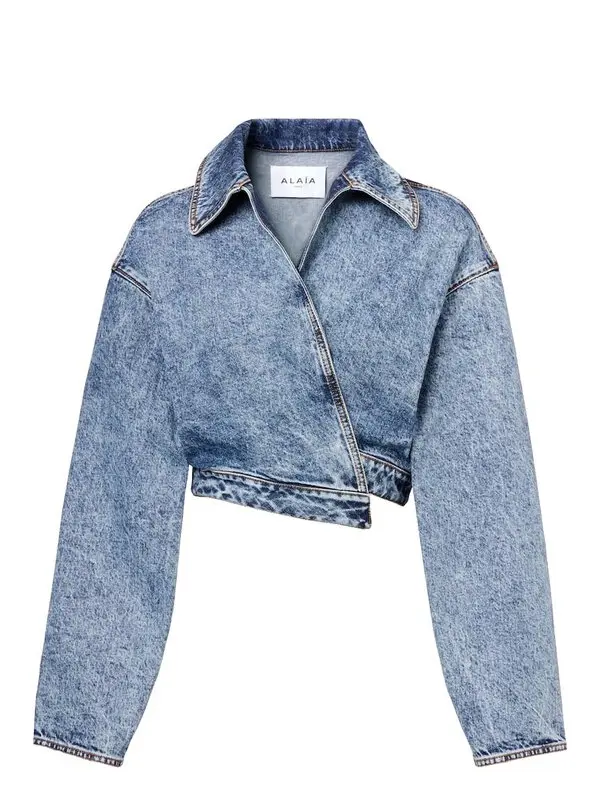Alaïa Asymmetric Cropped Denim Jacket - Blue