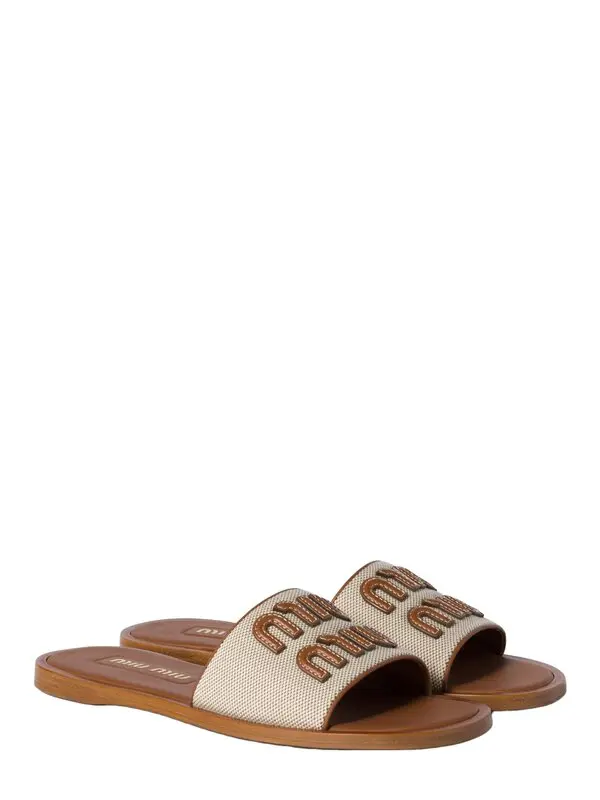 Miu Miu Canvas And Leather Slides - Beige/brandy