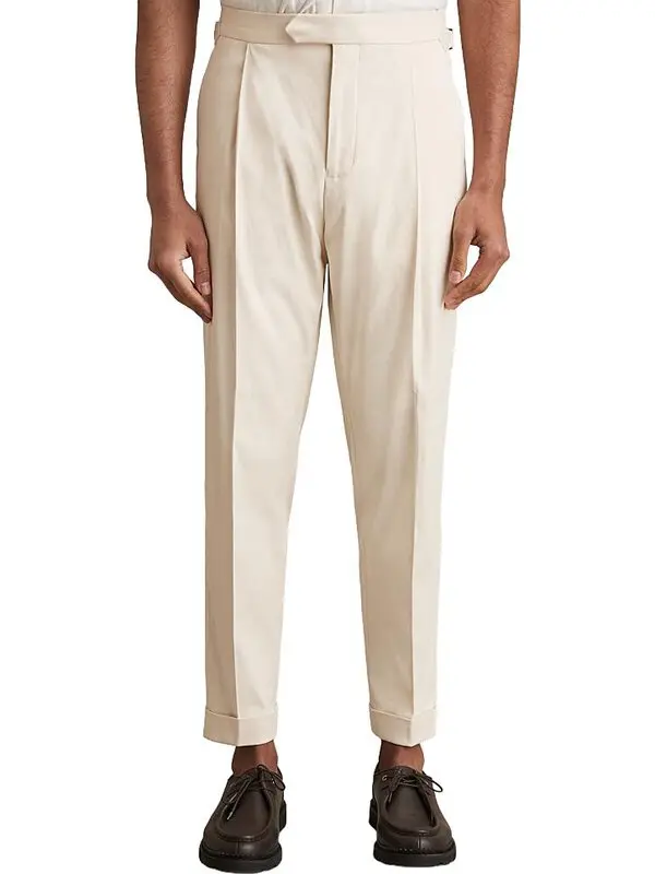 REISS Side Adjuster Tapered Trousers - Stone