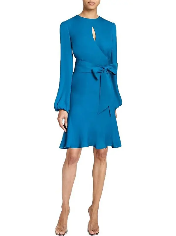 Santorelli Nola Long Sleeve Knee-length Dress In Silk Georgette - Blue