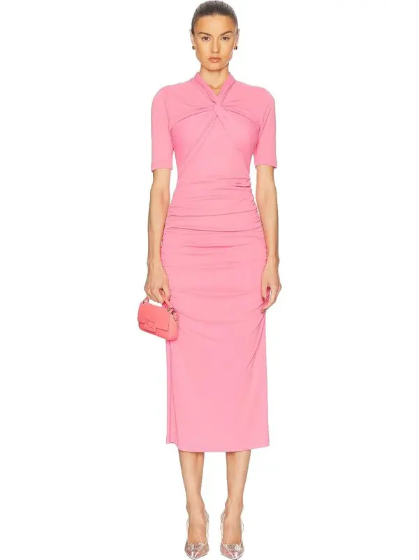 Carolina Herrera Twisted Neck Midi Dress - Happy Pink