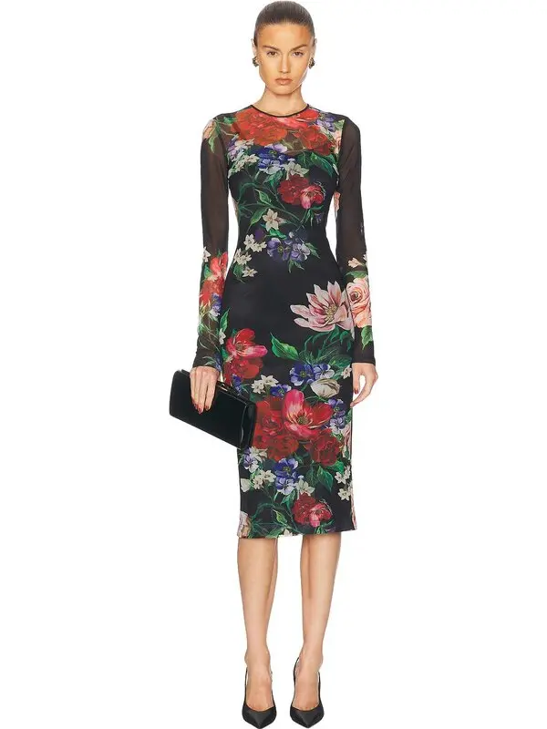 Dolce & Gabbana Long Sleeve Midi Dress - Black