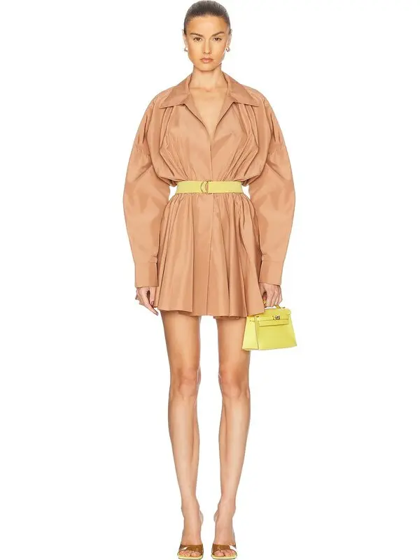 Norma Kamali Super Oversized Boyfriend Shirt Mini Dress - Cappuccino