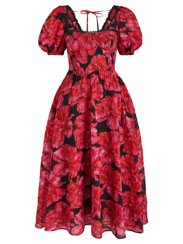 Charo Ruiz Ibiza Kyan Floral-print Midi Dress - Black Red