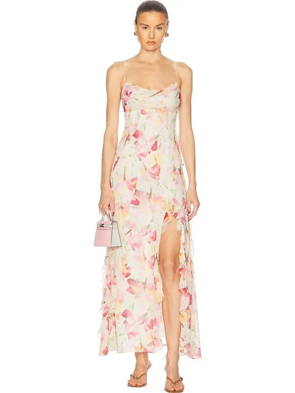 NICHOLAS Kamila Ruffle Cowl Gown - Luna Ivory Wildflower