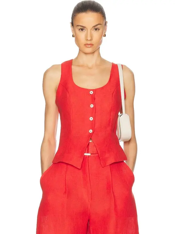Matthew Bruch Scoop Neck Linen Vest - Red Linen