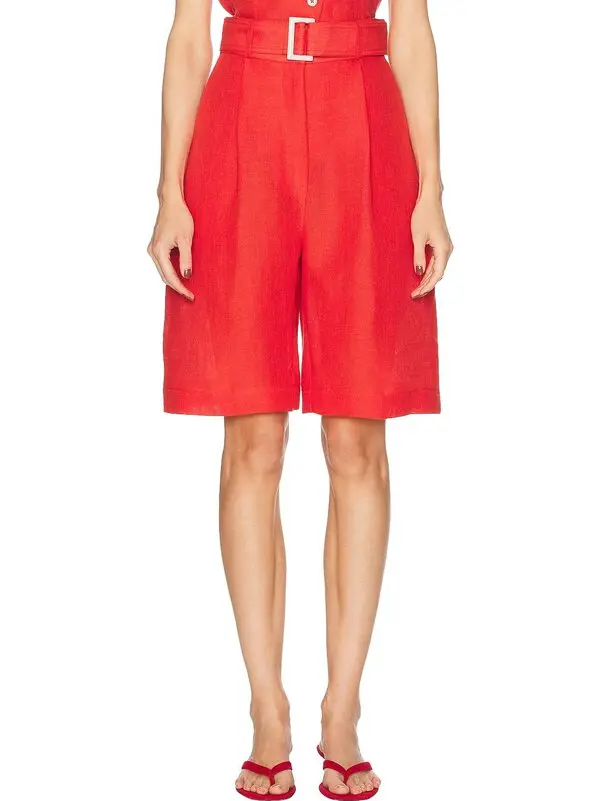 Matthew Bruch Pleated Bermuda Short - Red Linen