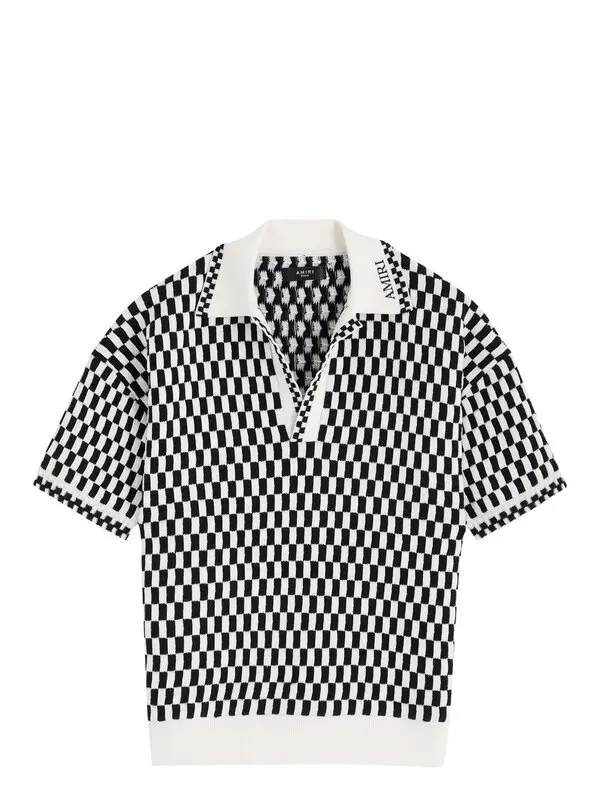 Amiri Checked Wool-blend Polo Shirt - Black