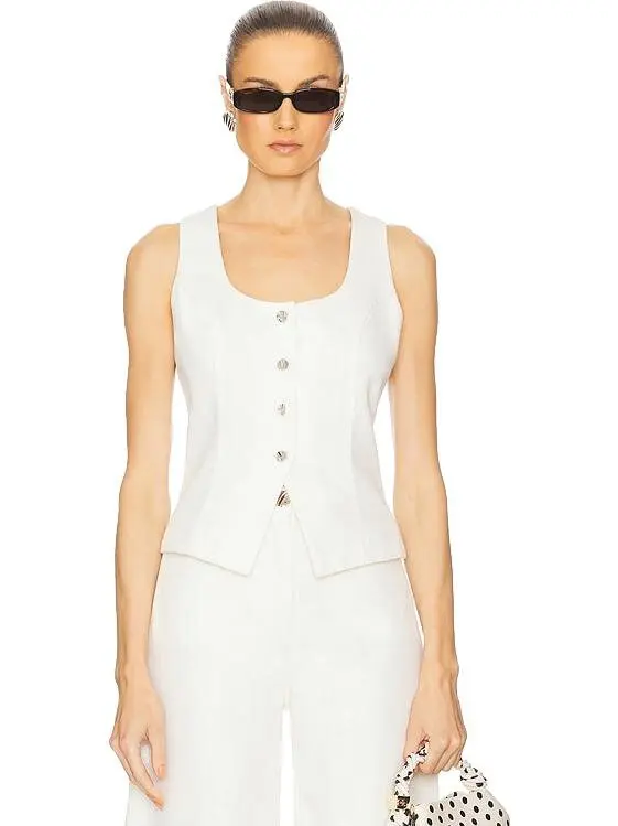 Matthew Bruch Scoop Neck Vest - White Denim