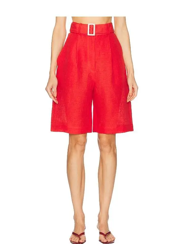 Matthew Bruch Pleated Bermuda Short - Red Linen