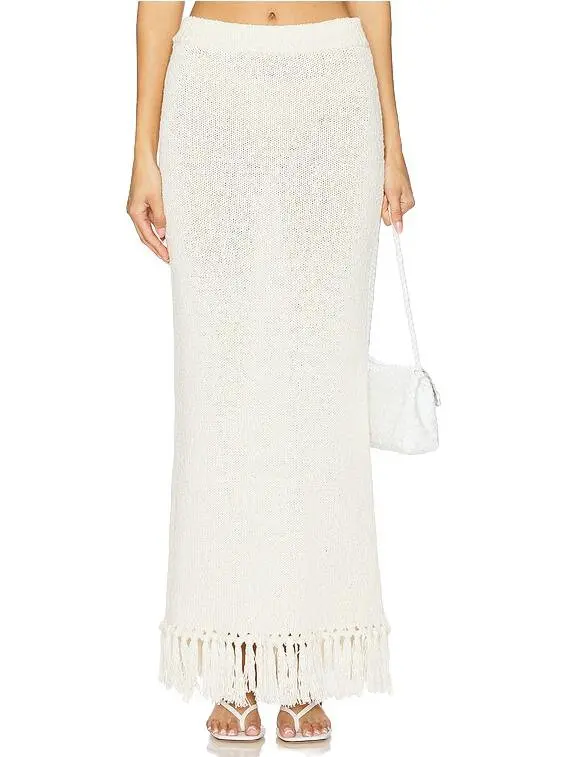4TH & RECKLESS Lauryn Knit Fringe Skirt - Beige