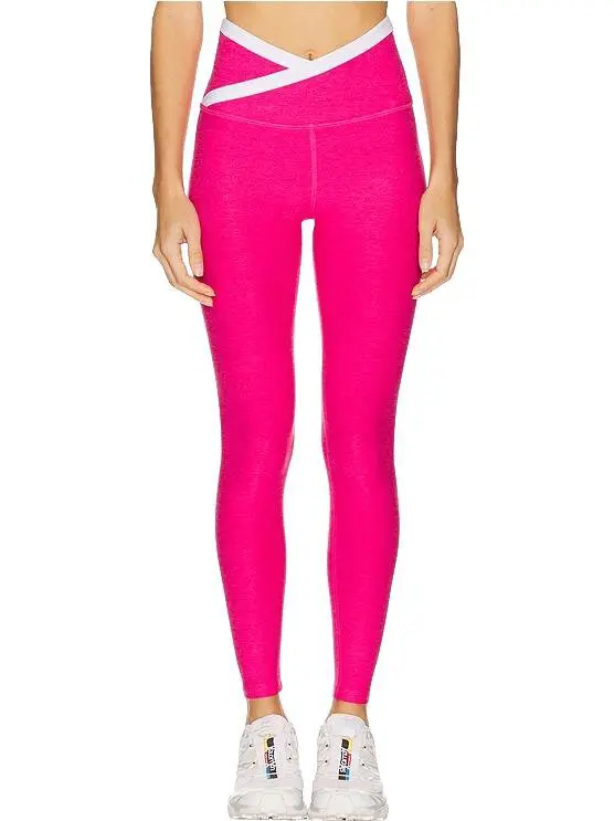 Beyond Yoga Spacedye Outlines High Waisted Midi Legging - Vivid Pink Heather & Cloud White