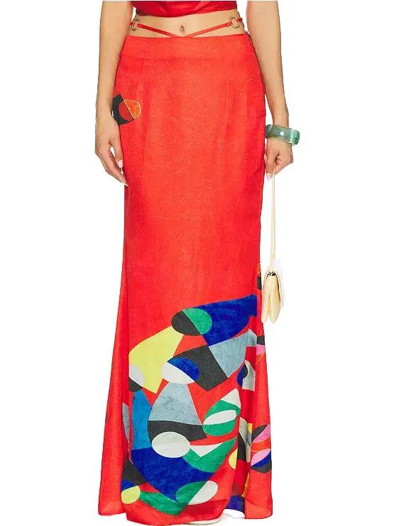 Yllw Athena Ring Skirt - Red Geometric