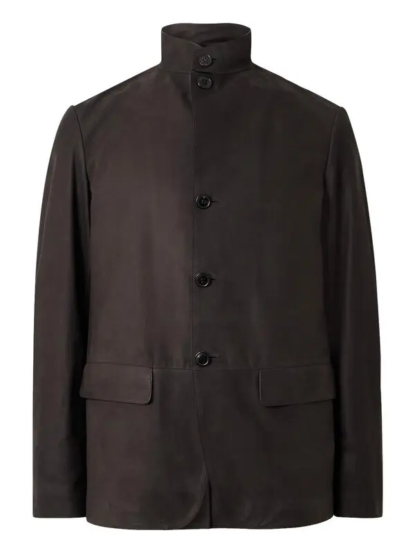 Zegna Nubuck Nehru-collar Jacket - Brown