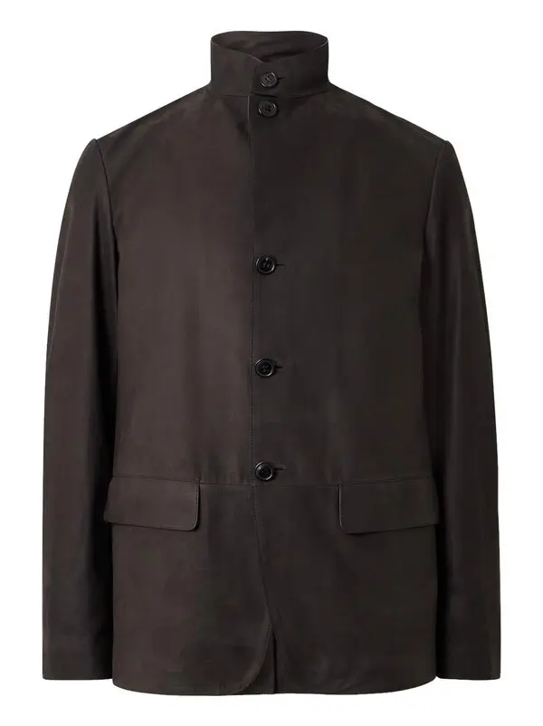 Zegna Nubuck Nehru-collar Jacket - Brown
