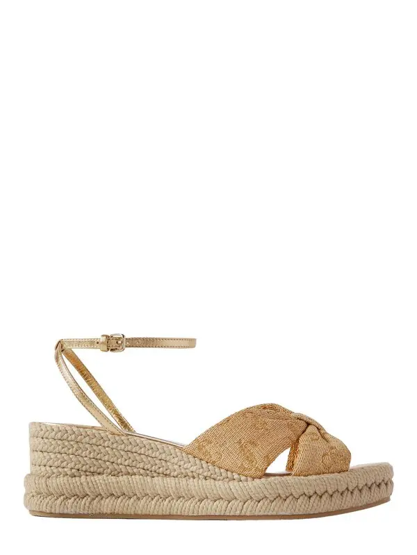 JIMMY CHOO Aella 60 Raffia-jacquard Wedge Sandals - Gold