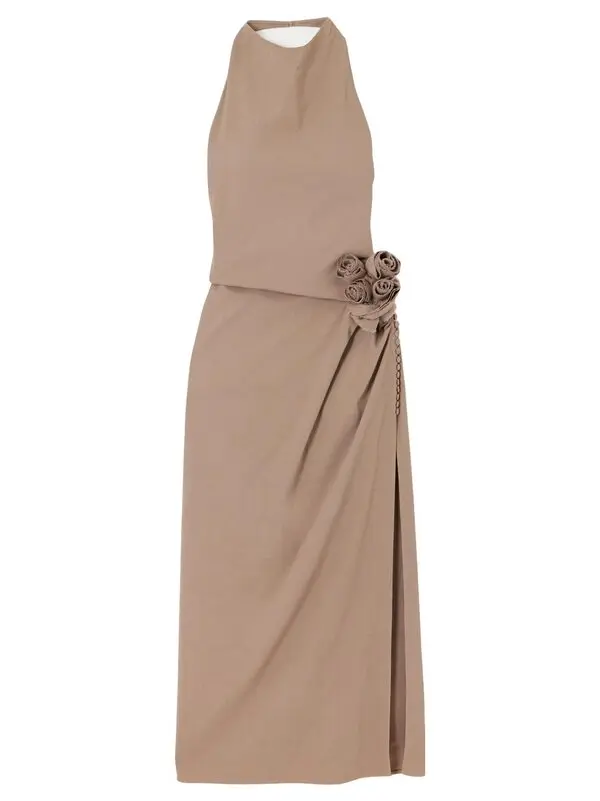 Magda Butrym Appliquéd Linen-blend Halterneck Maxi Dress - Neutrals