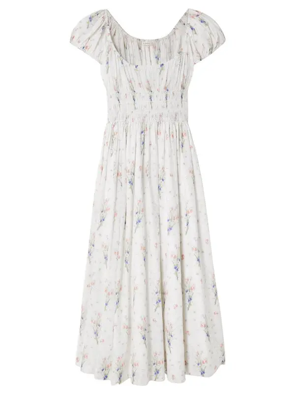 DÔEN Quinley Floral-print Organic Cotton Midi Dress - Neutrals