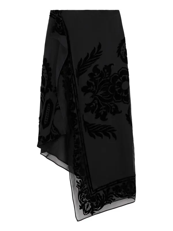 Etro Asymmetric Devoré-velvet Wrap Skirt - Black