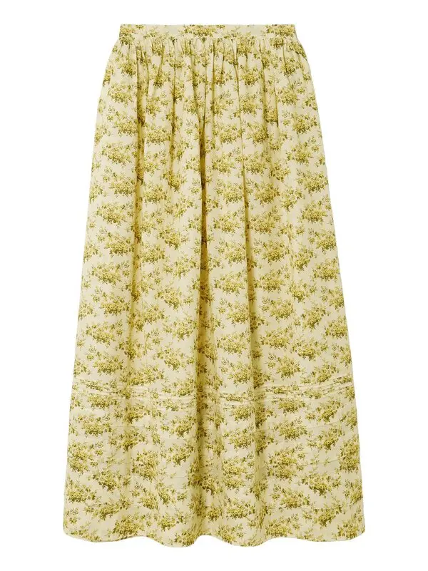 DÔEN Marcie Tiered Floral-print Midi Skirt - Yellow
