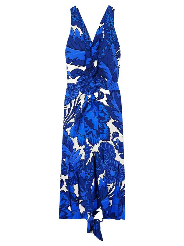 Etro Asymmetric Ruffled Printed Maxi Dress - Blue