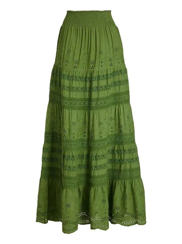 Alice + Olivia Aisha Tiered Swiss-dot Broderie Anglaise Cotton Maxi Skirt - Leaf Green