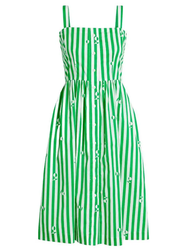 HVN Laura Printed Cotton-blend Midi Dress - Green