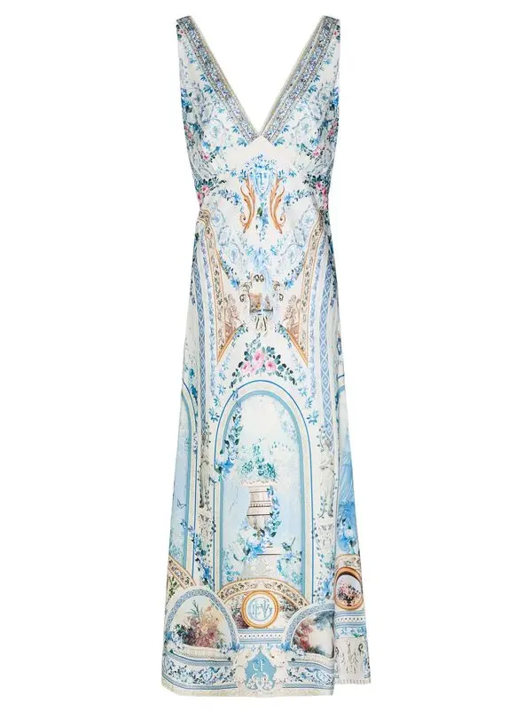 Camilla Crystal-embellished Printed Silk-satin Midi Dress - White