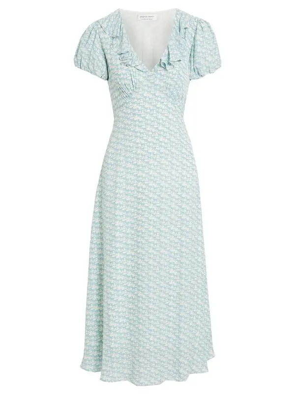 Solid & Striped The Calais Floral-print Crepe De Chine Midi Dress - Light Blue