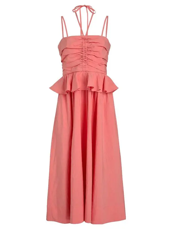 Ulla Johnson Anastasia Ruched Midi Dress - Coral