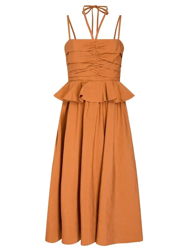 Ulla Johnson Anastasia Ruched Midi Dress - Tan