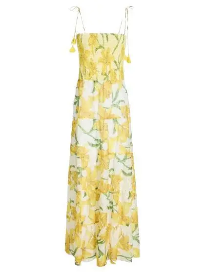 Alice + Olivia Marna Floral-print Broderie Anglaise Midi Dress - Yellow