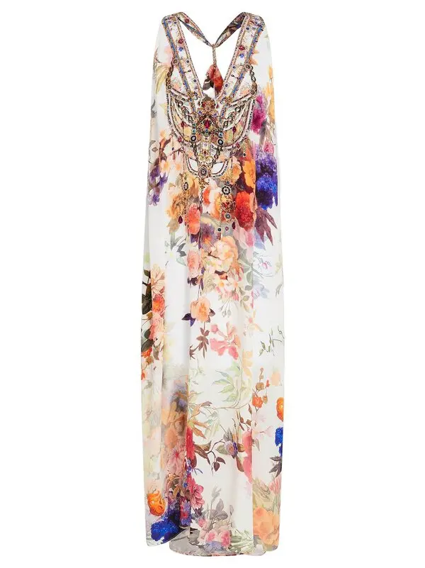 Camilla Crystal-embellished Floral-print Silk Dress - Off-white