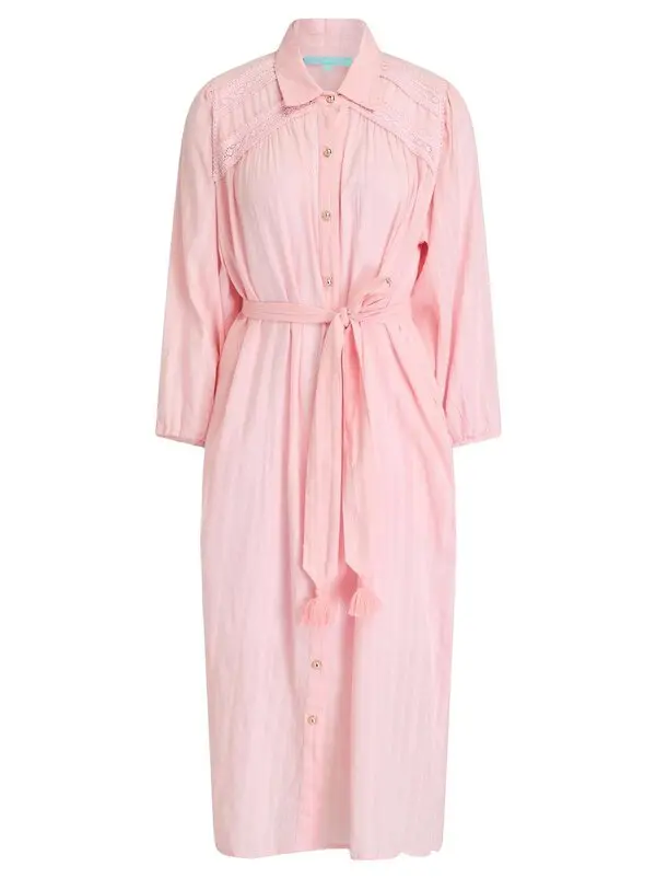Melissa Odabash Cressida Lace-trimmed Cotton-jacquard Midi Dress - Baby Pink