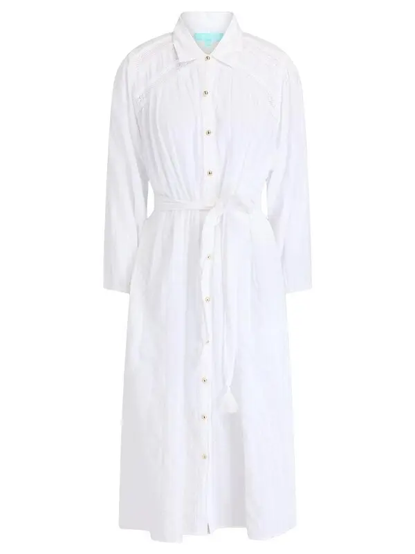 Melissa Odabash Cressida Lace-trimmed Cotton-jacquard Midi Dress - White
