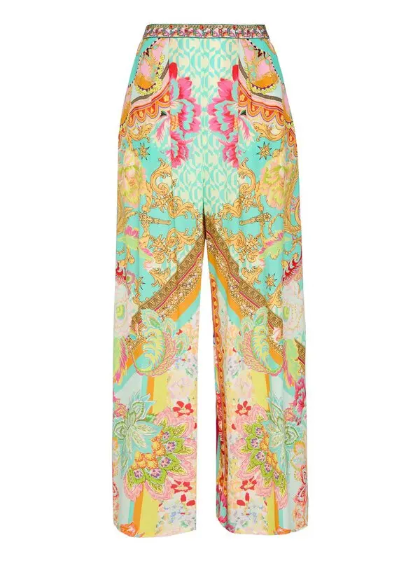 Camilla Crystal-embellished Printed Wide-leg Pants - Mint