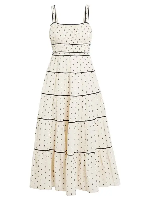 Ulla Johnson Clemente Tiered Embroidered Cotton Midi Dress - Ivory