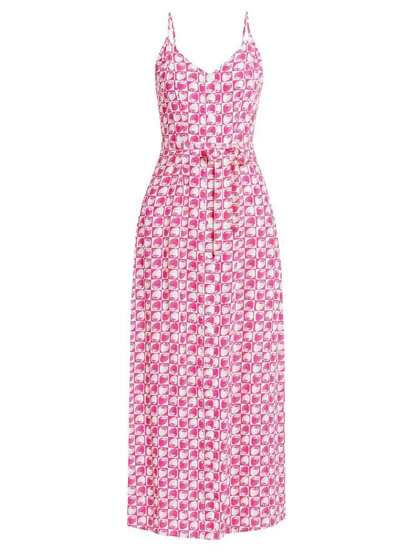 HVN Josephine Button-detailed Printed Crepe Maxi Dress - Pink