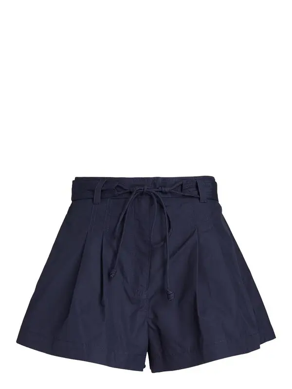 Ulla Johnson Iris Pleated Cotton-poplin Shorts - Navy