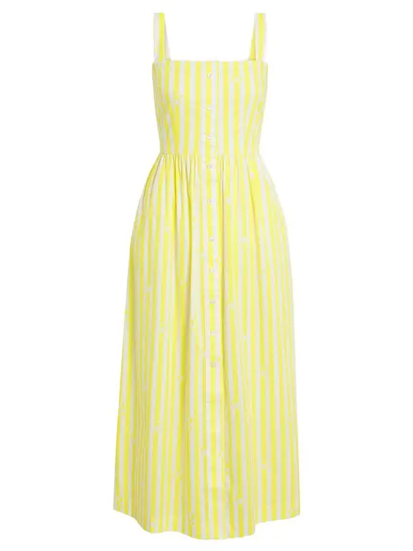 HVN Laura Striped Cotton-poplin Midi Dress - Yellow