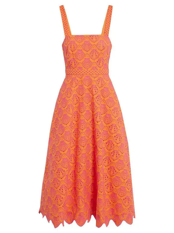 Saloni Aubrey Broderie Anglaise Cotton Midi Dress - Orange
