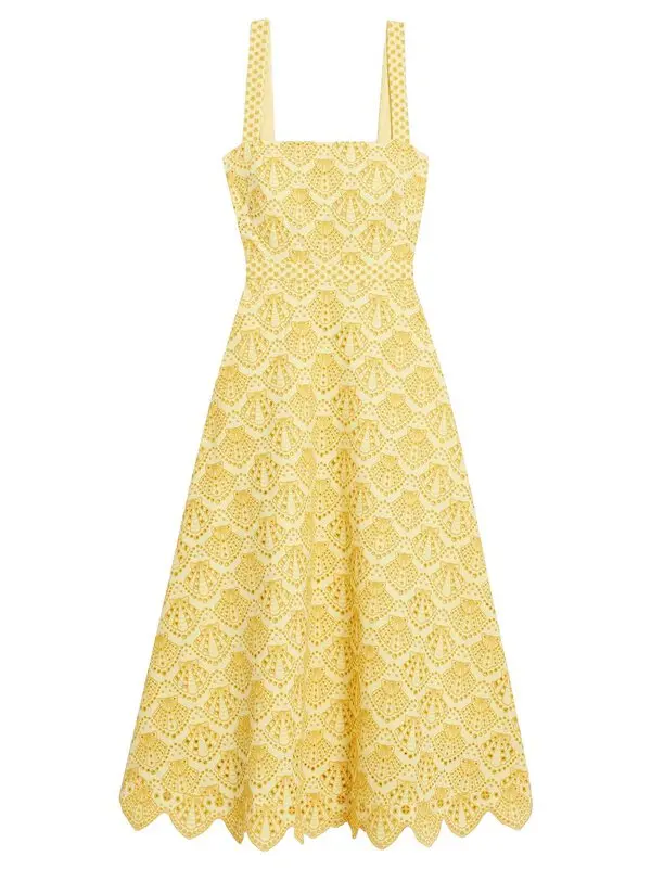 Saloni Aubrey Broderie Anglaise Cotton Midi Dress - Yellow