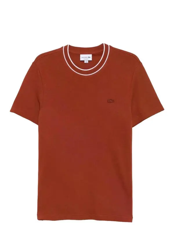 Lacoste Stretch Piqué Stripe Collar T-shirt - Brown