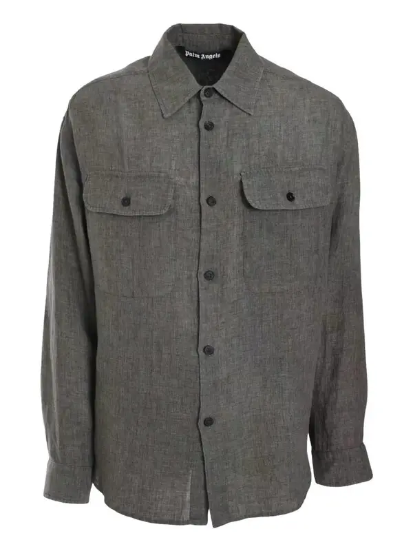 Palm Angels Logo-print Linen Overshirt - Green
