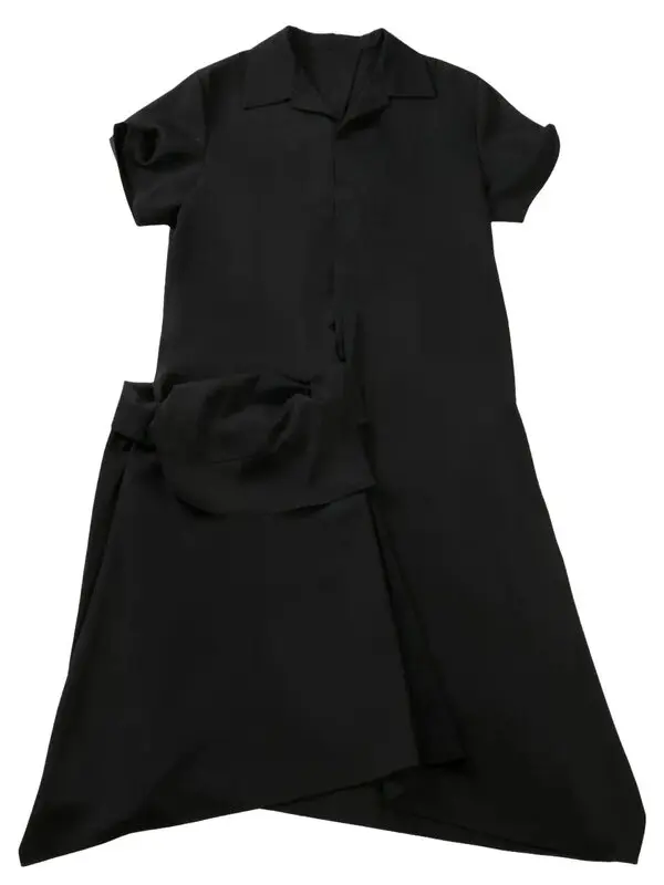 Yohji Yamamoto Wool Midi Shirt Dress - Black