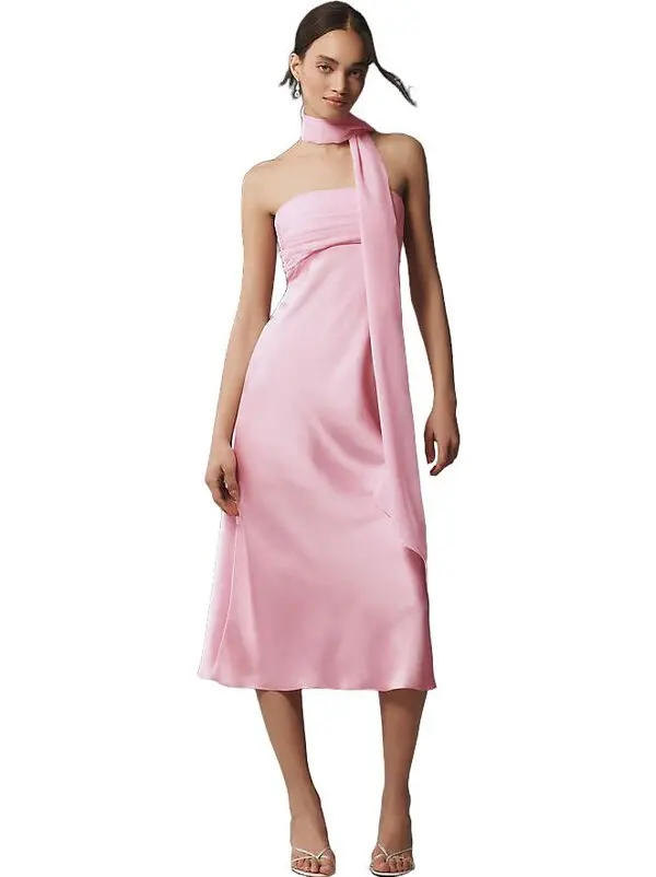 Bhldn Clara Strapless Midi Slip Dress With Scarf - Orchid Pink