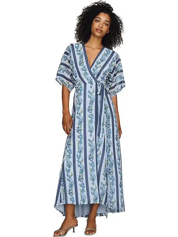 HUTCH Printed Wrap Maxi Dress - Blue Stripe Floral